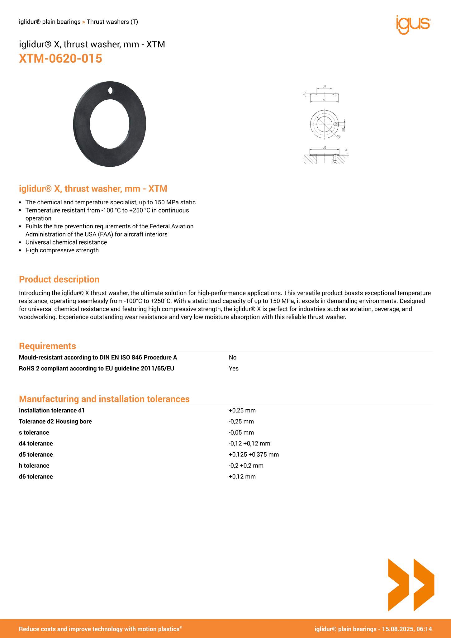 iglide® X, arandela de empuje, mm