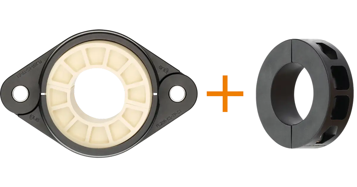 Split 2-hole flange bearing with bearing insert, compact