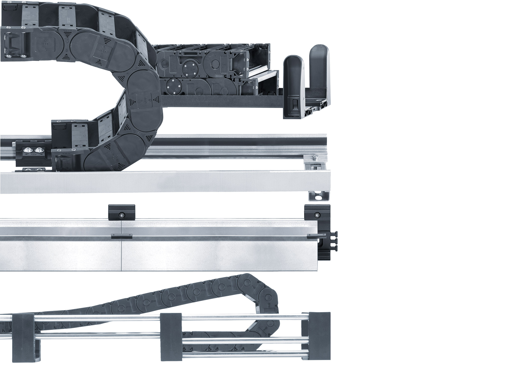 Cost-saving cable troughs for long travels applications