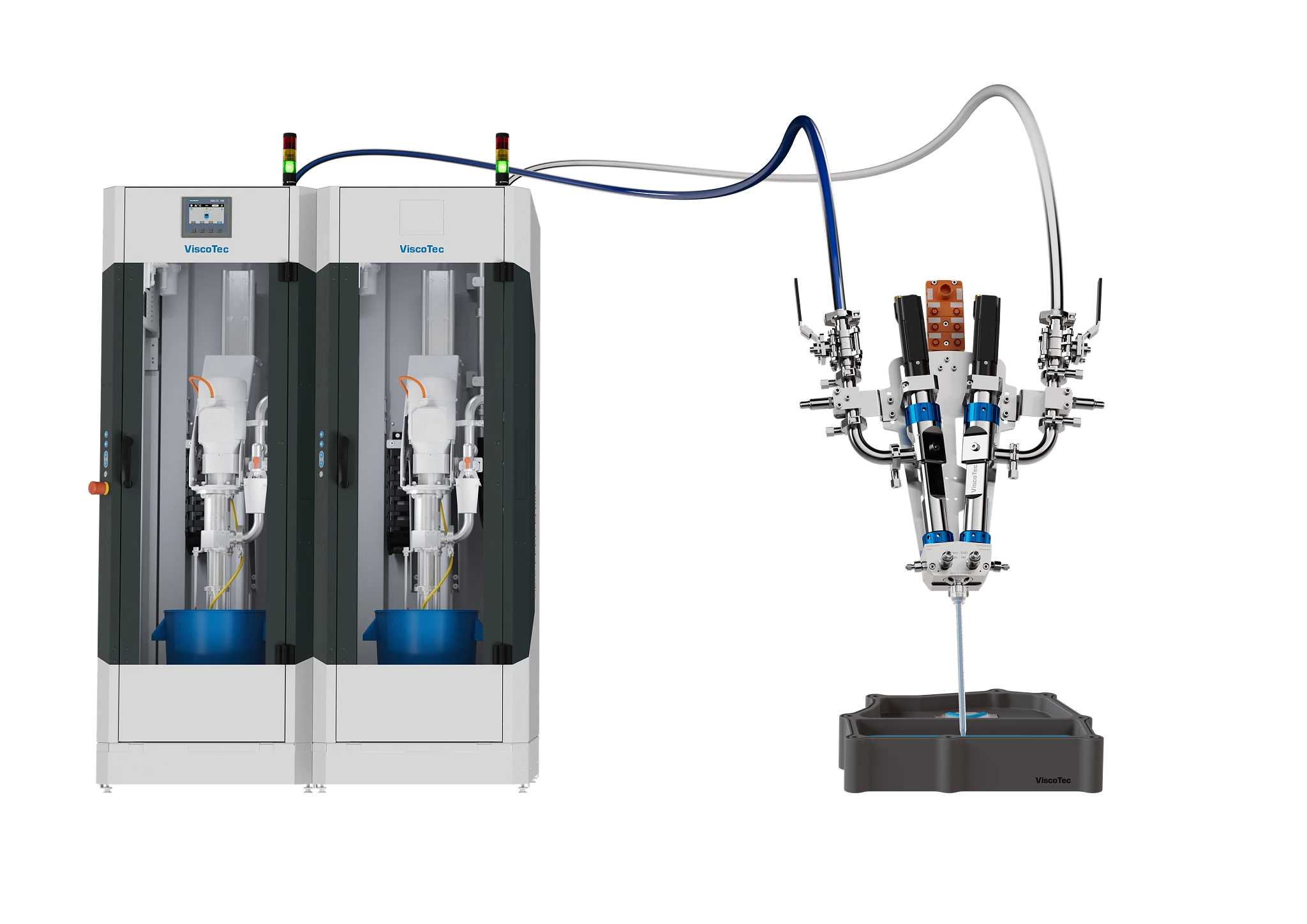 Linear guides and energy chains for hobbock emptying system