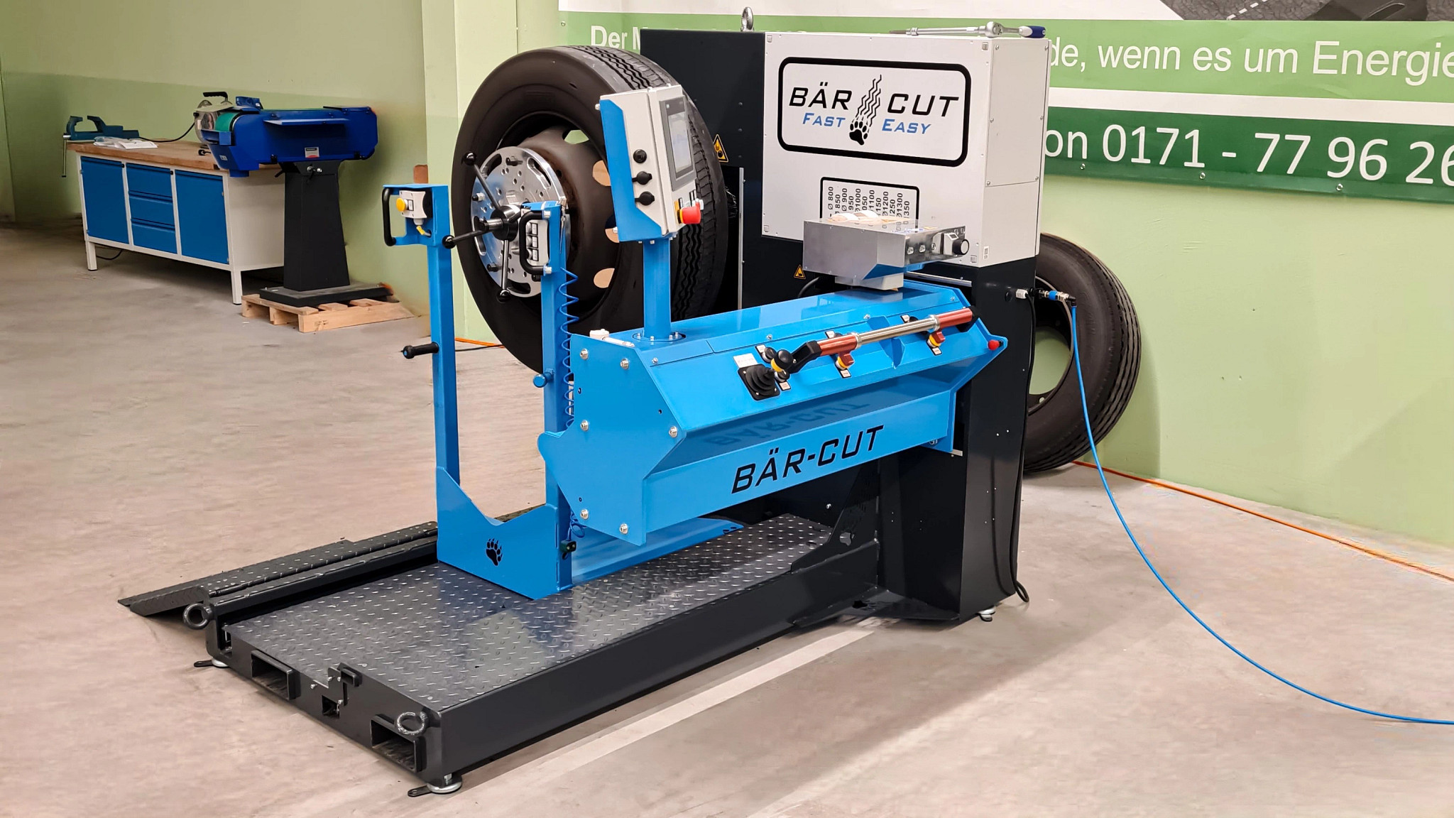 e-chains and cables in a machine for regrooving truck tires.