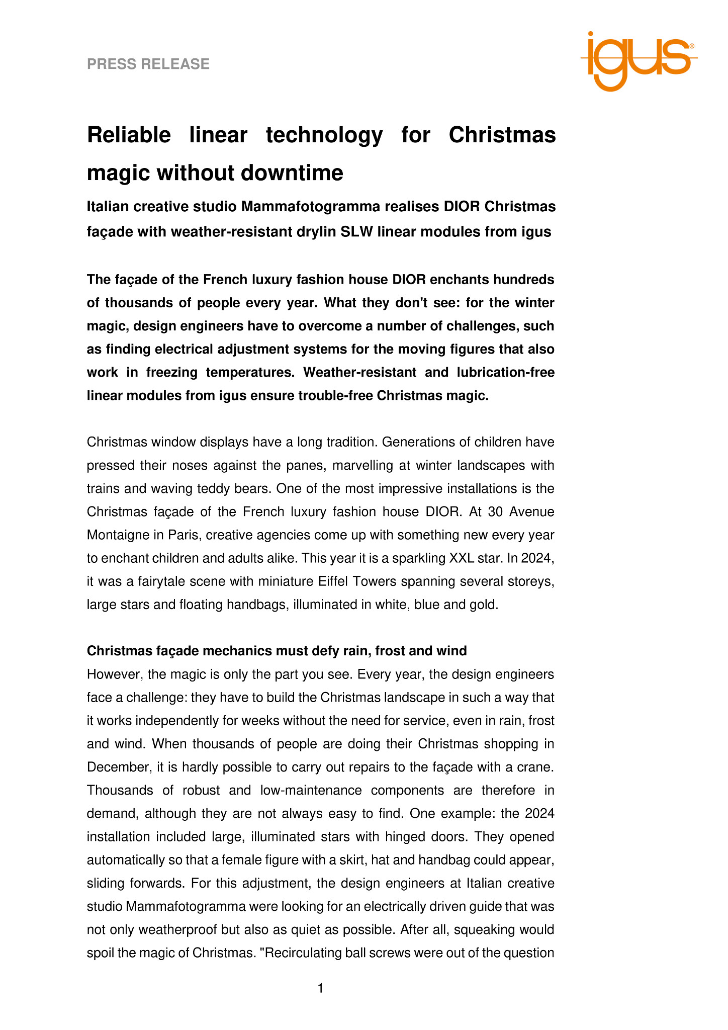 Reliable linear technology for Christmas magic without downtime - Press ...