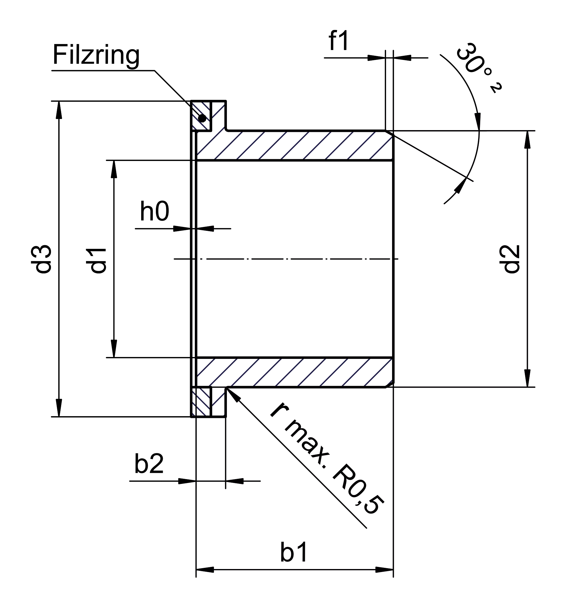 iglidur® P210 SG03, zylindrisches Gleitlager mit Bund und Filzdichtung, mm