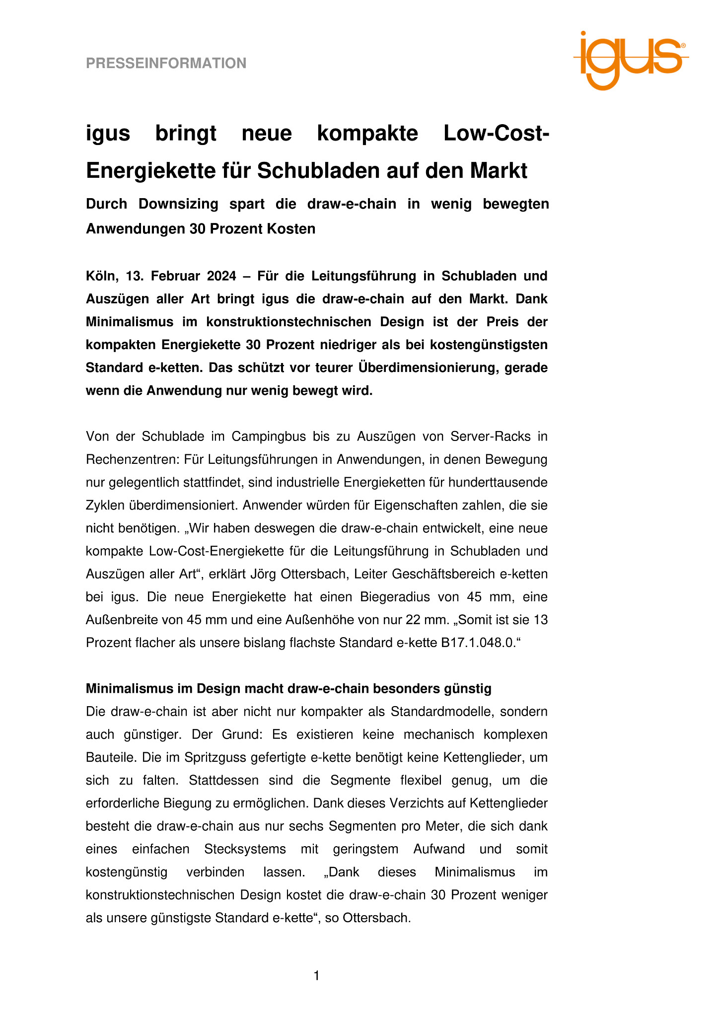 igus bringt neue kompakte Low-Cost-Energiekette für Schubladen auf den ... igus bringt neue kompakte Low-Cost-Energiekette für Schubladen auf den ...